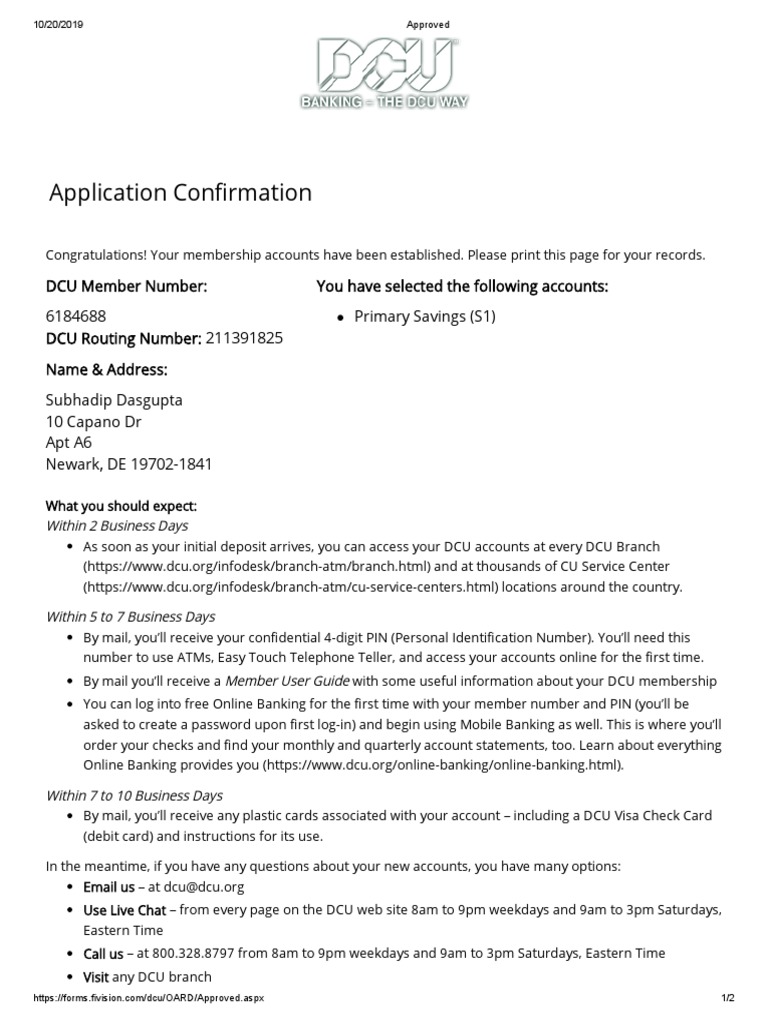 DCU Membership Application Confirmation | PDF | Personal Identification ...