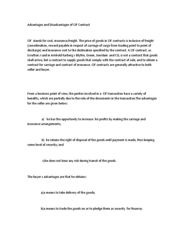 Advantages and Disadvantages of CIF Contract | PDF | Private Law ...