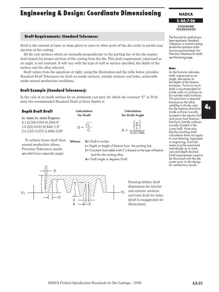 Draft NADCA | PDF | Engineering Tolerance | Casting (Metalworking)