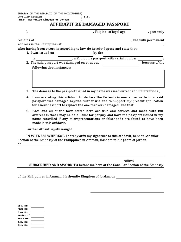 Damaged Passport Affidavit | PDF