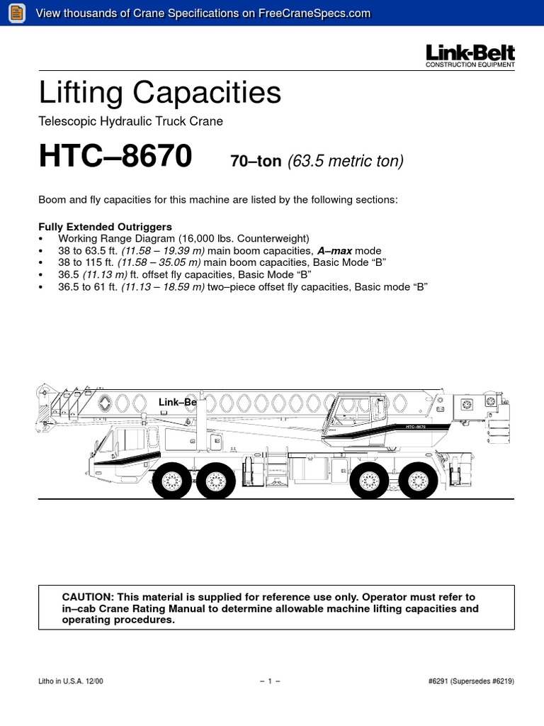 Link Belt HTC 8670 Charts PDF | Download Free PDF | Crane (Machine ...