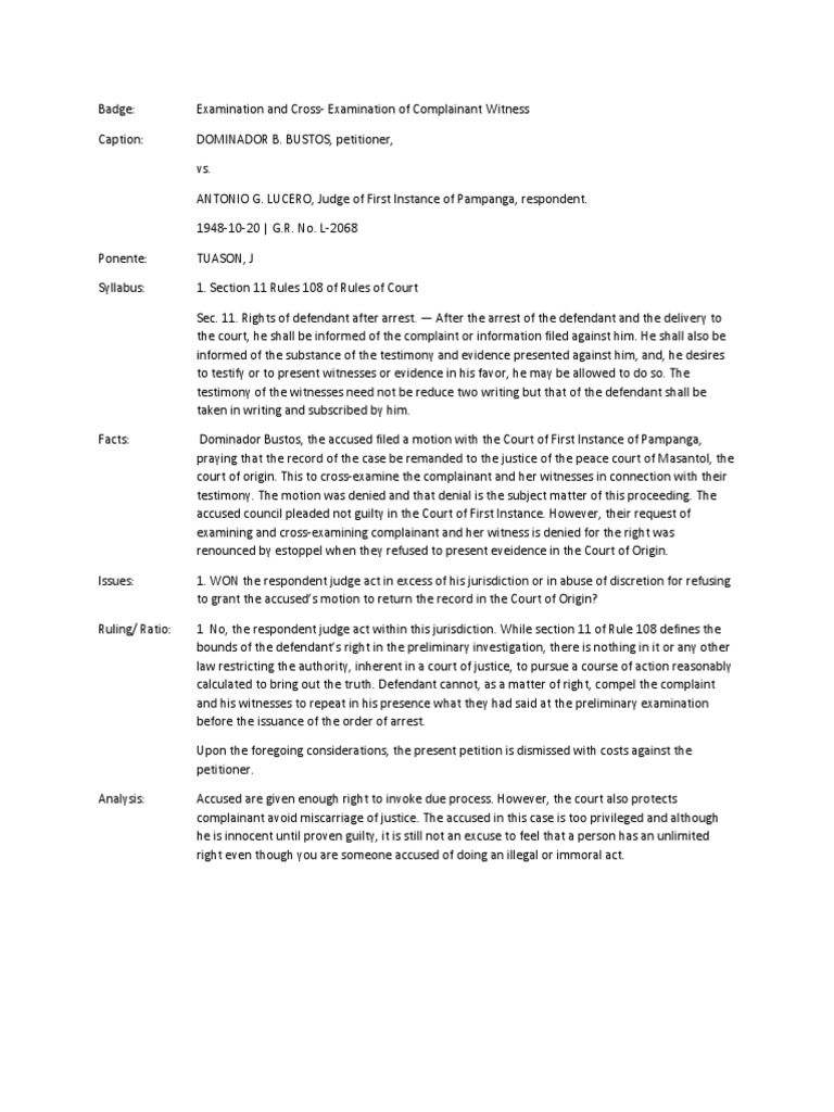 Bustos Vs Lucero PDF | PDF | Witness | Complaint