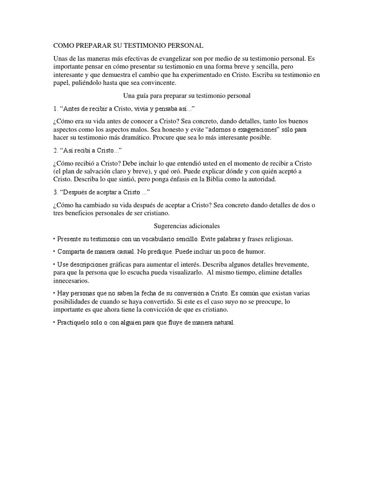 Como Preparar Su Testimonio Personal | PDF | Cristo (título) | Salvación