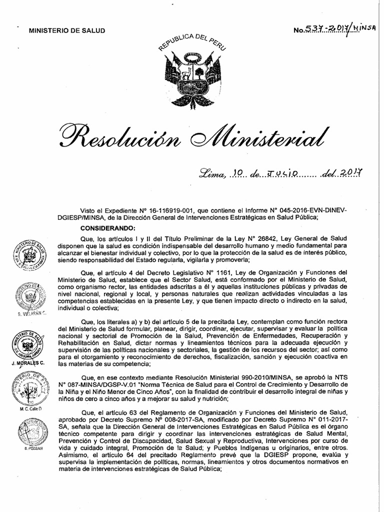 RM 537-2017-MINSA y NTS 137-MINSA-2017-DGIESP Control Del Crecimiento y Desarrollo de La Niña y ...