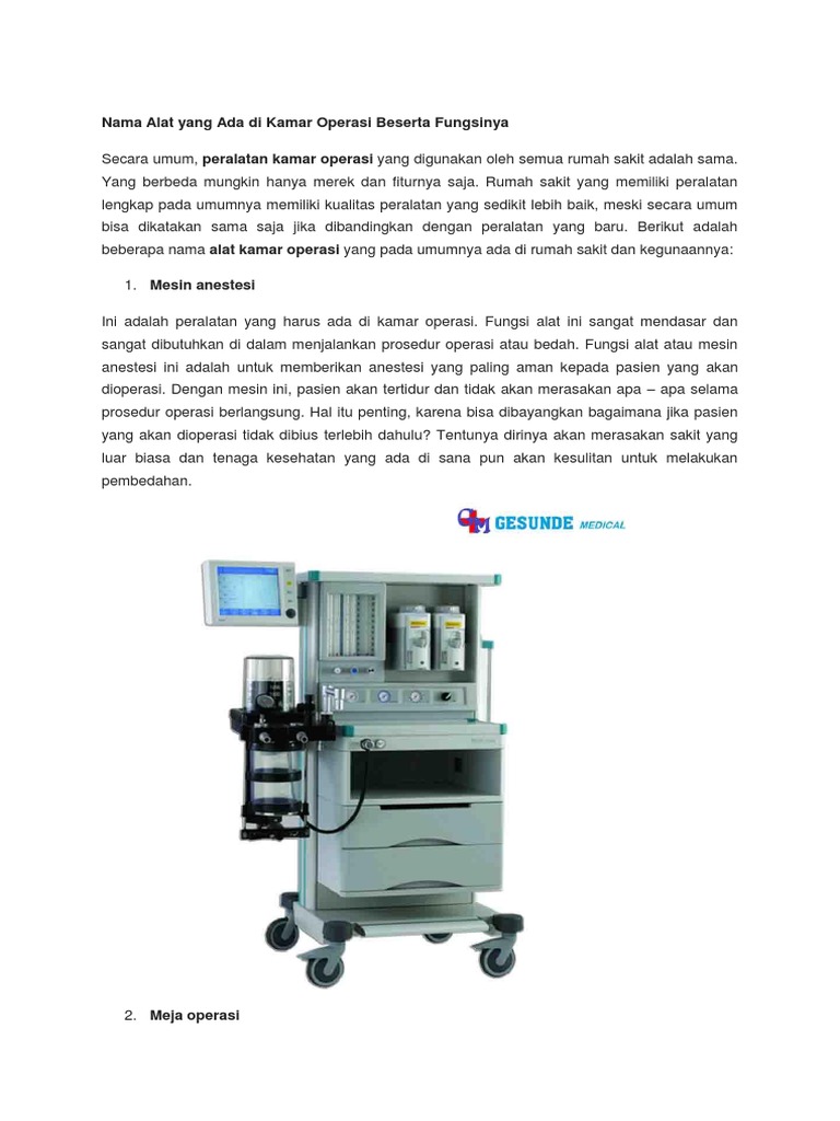 Alat Kamar Operasi dan Fungsinya | PDF