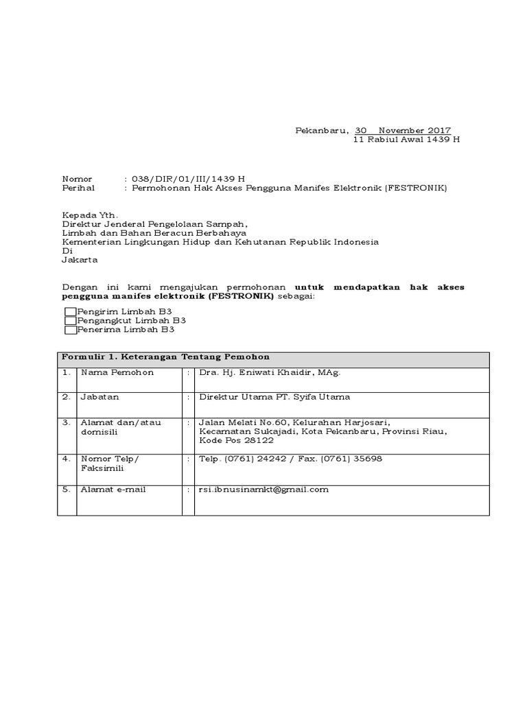Permohonan Akses FESTRONIK Limbah B3 | PDF