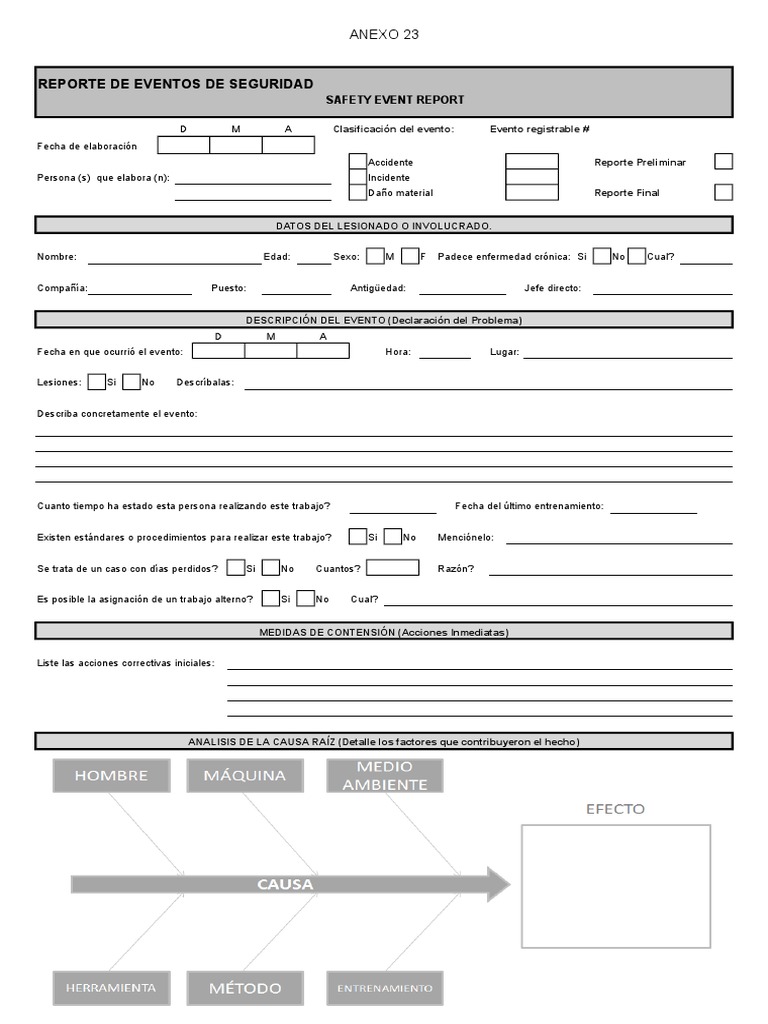 Anexo 23 Reporte de Eventos de Seguridad | PDF | Bienestar | Medicina