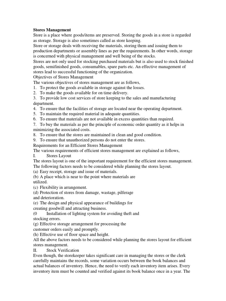 Stores Management | PDF | Inventory | Goods