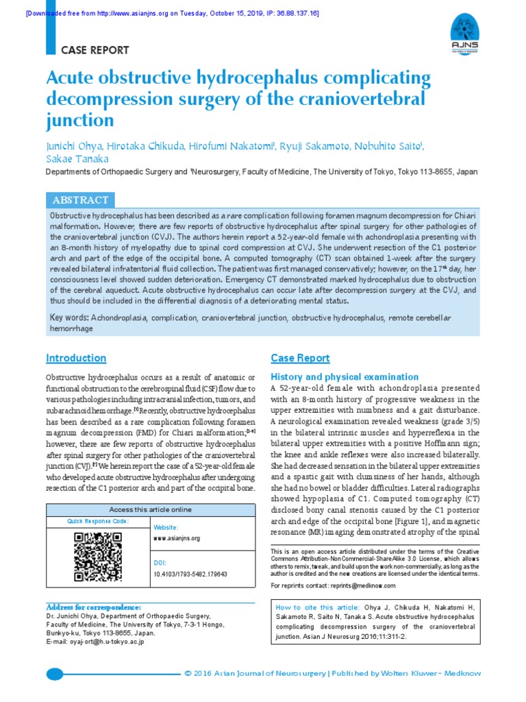 Acute Obstructive Hydrocephalus Complicating PDF | PDF | Neurosurgery ...