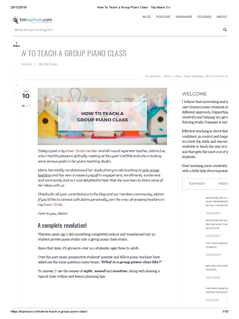 How To Teach A Group Piano Class - Top Music Co | PDF | Piano | Teachers