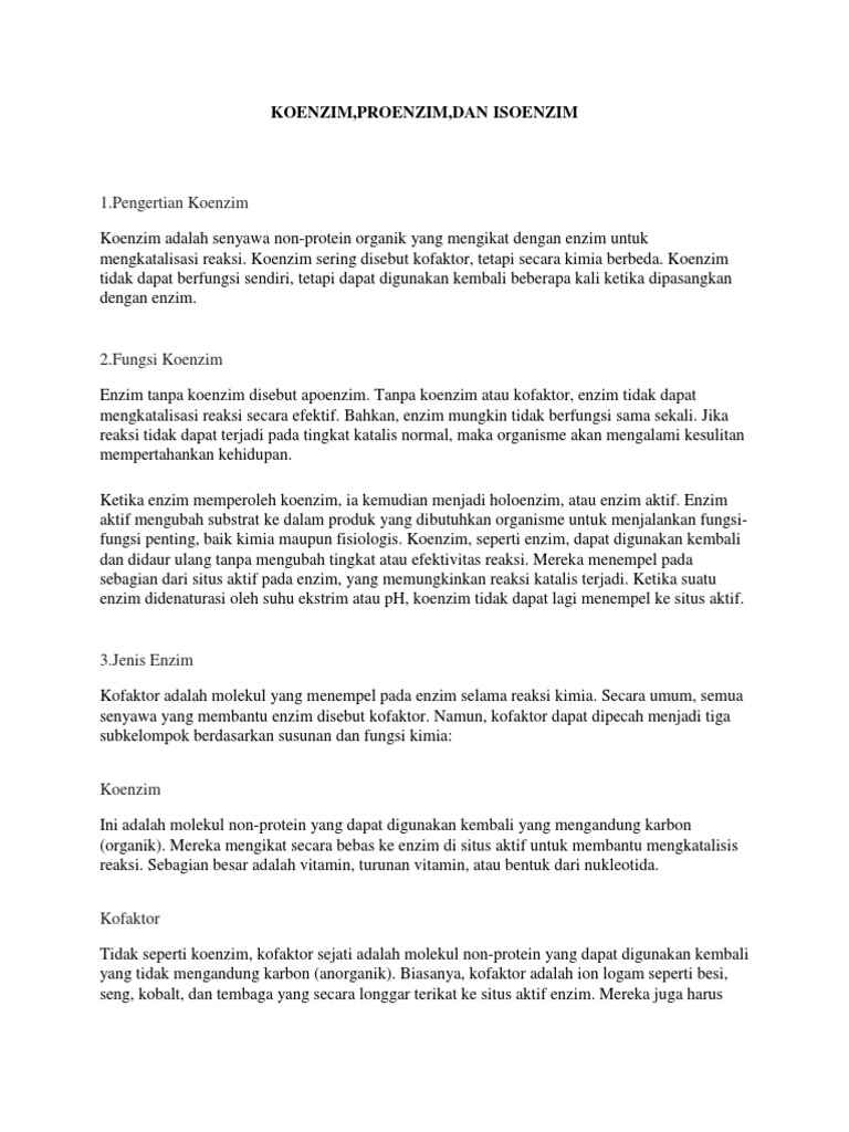 Koenzim dan Proenzim dalam Enzim Aktivitas | PDF