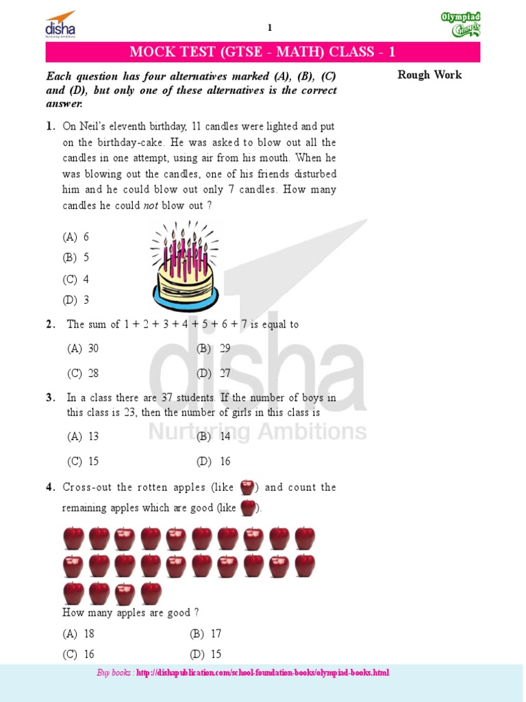 Mock Test (GTSE) Class 1 Math | PDF | Litre | Rupee