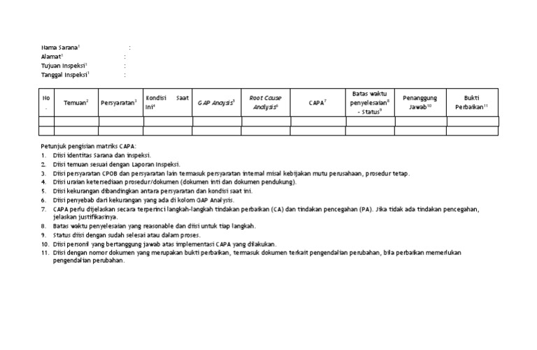 Matriks CAPA untuk Inspeksi CPOB | PDF