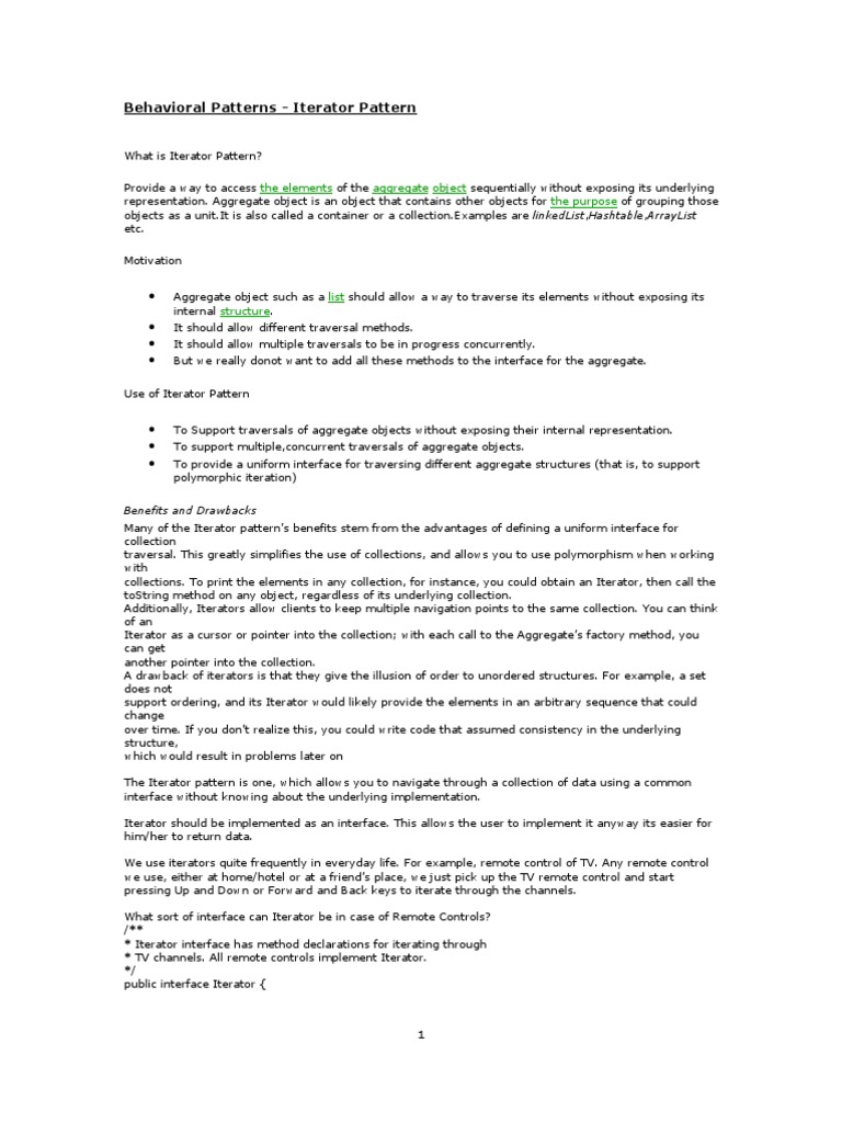 Iterator Pattern Explained | PDF | Class (Computer Programming) | Areas Of Computer Science