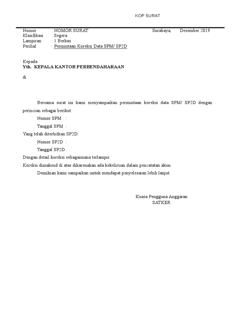 Surat Permintaan Koreksi SPM | PDF