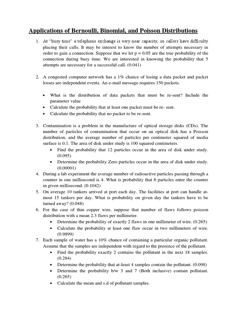 Exercise Discrete Probability Distribution (Bernouli, Binomial, Poisson) | PDF | Poisson ...