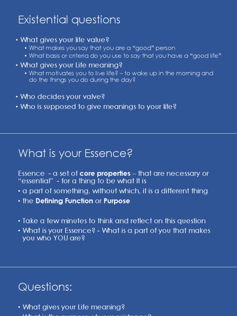 Existentialism Questions | PDF | Existentialism | Essentialism