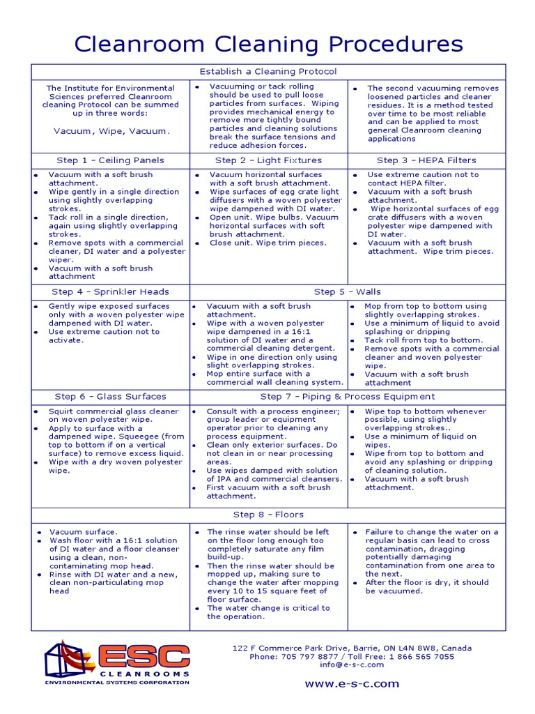Cleanroom Cleaning Protocol Guide | PDF | Vacuum Cleaner | Vacuum
