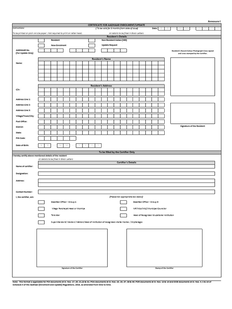 Proforma - Certificate For Enrolment and Update-Final Version PDF | PDF ...