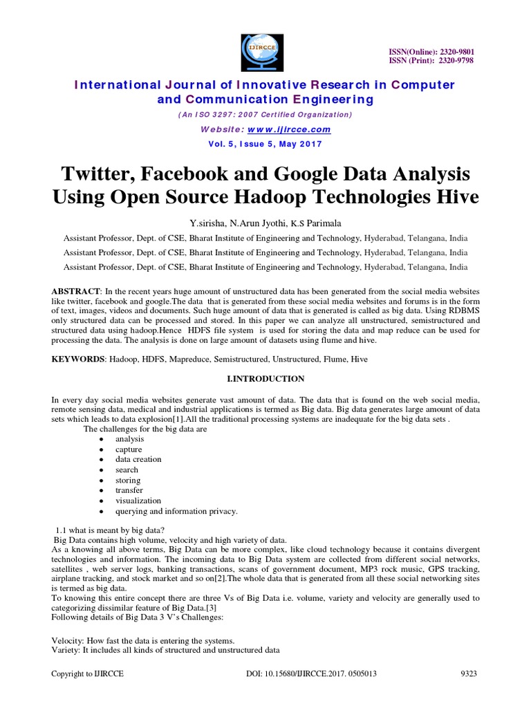 Facebook, Twitter and Google Data Analysis Using Hadoop PDF | PDF | Big ...