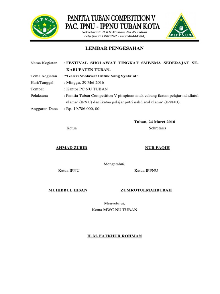 Contoh PROPOSAL TC PAC IPNU IPPNU TUBAN 2016 | PDF Contoh PROPOSAL TC PAC IPNU IPPNU TUBAN 2016 | PDF
