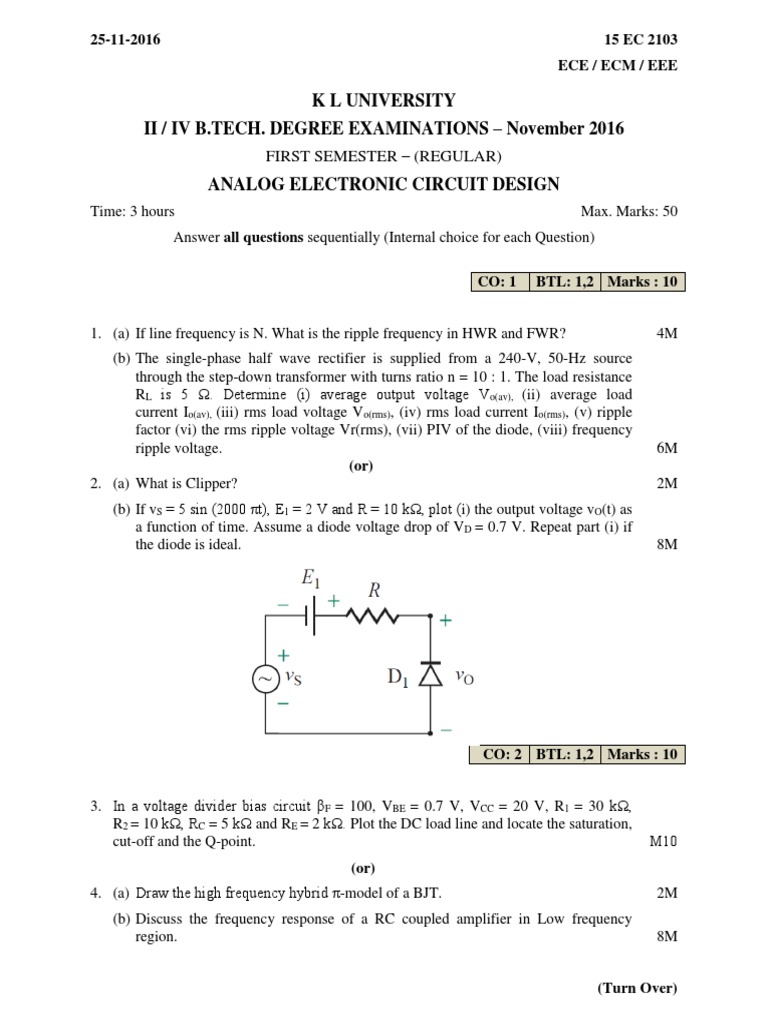 Analog Electronic Circuit Design | PDF | Amplifier | Rectifier
