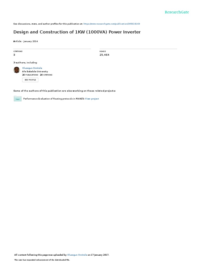 Design and Construction of 1KW 1000VA Po PDF | PDF | Power Inverter ...