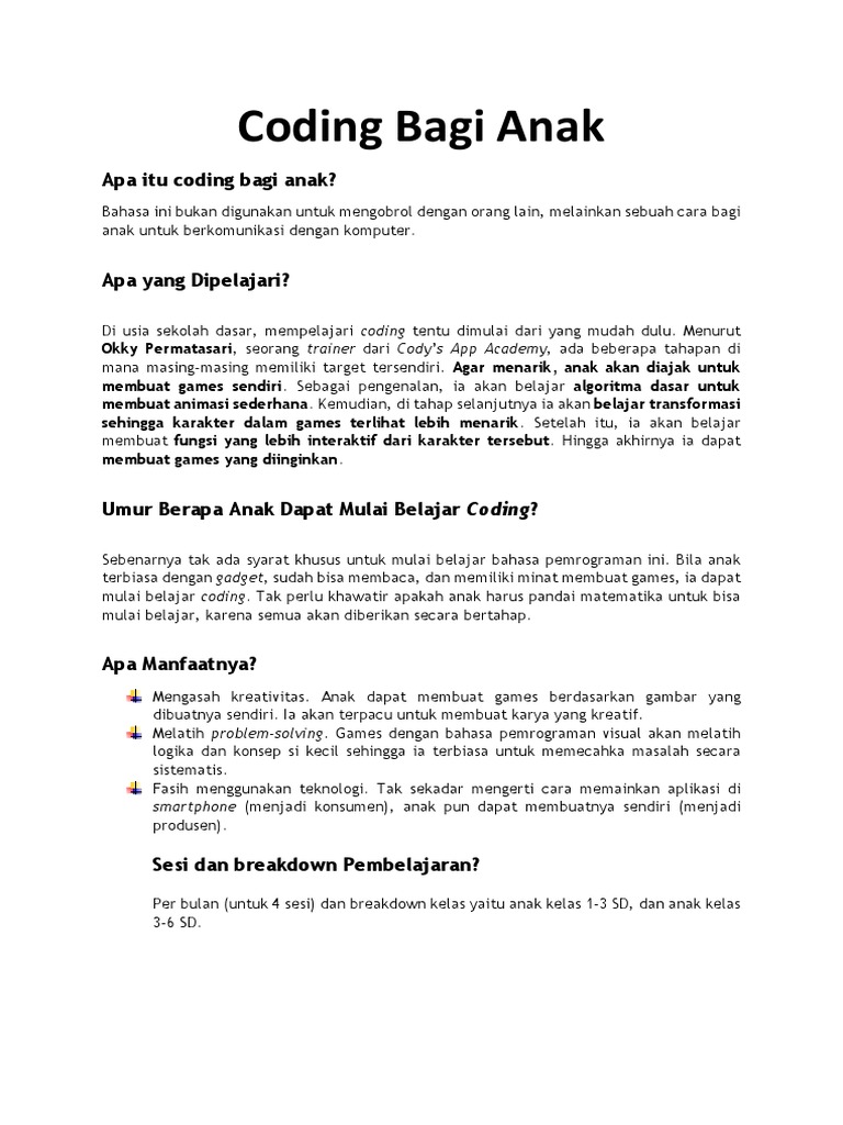 Coding Bagi Anak | PDF