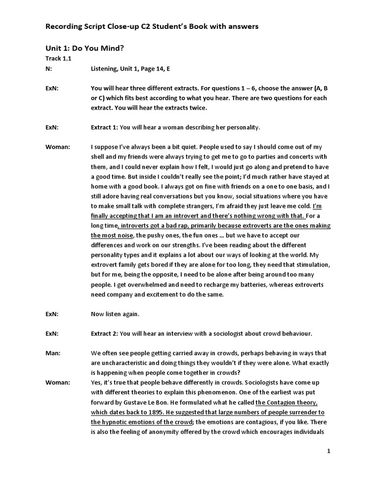 Recording Script Close-Up C2 Student's Book With Answers PDF | Download ...