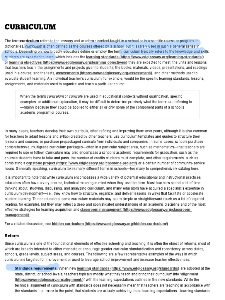 Curriculum Definition - The Glossary of Education Reform PDF | PDF ...