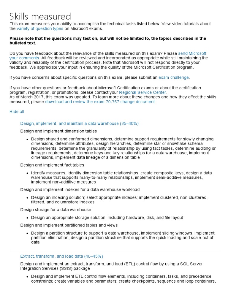 Exam70-767-Implementing A Data Warehouse Using SQL | PDF | Database Index | Software