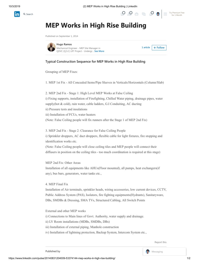 1st 2nd and Final Fix MEP Works in High Rise Building | PDF | Firefighting | Building Engineering