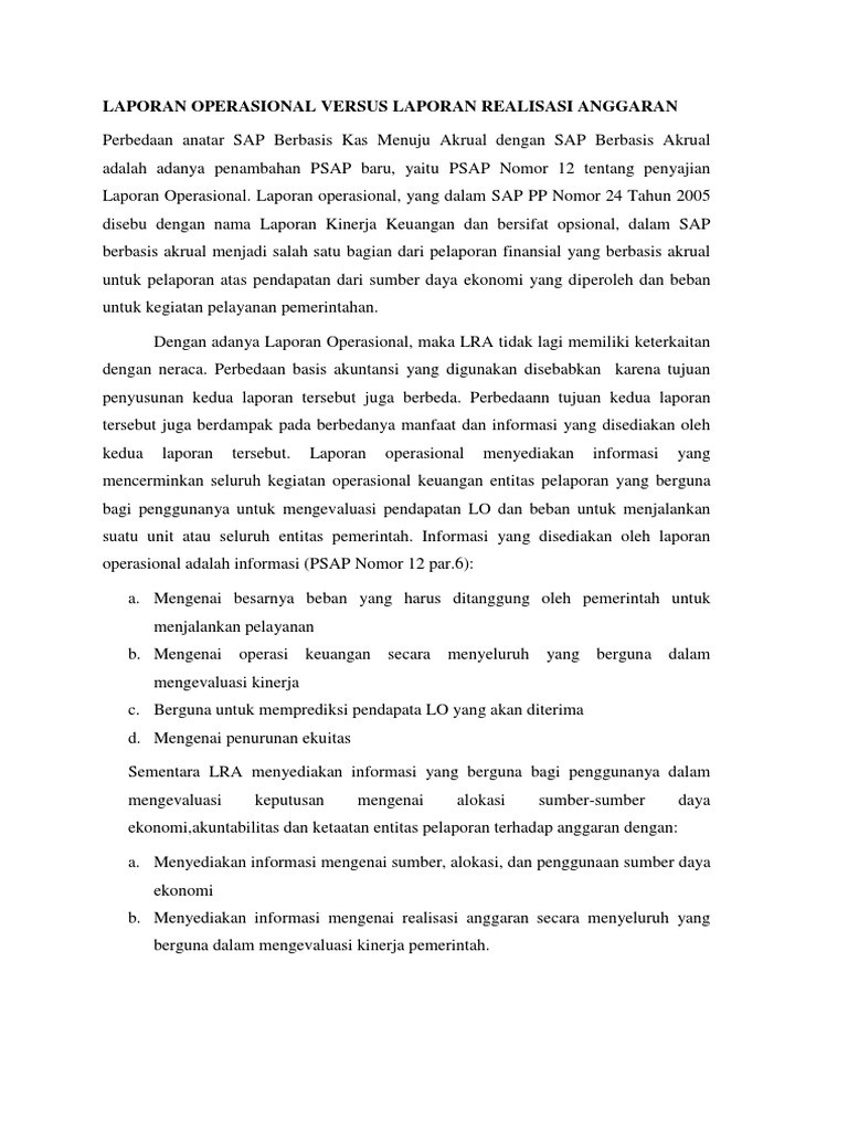 Laporan Operasional Versus Laporan Realisasi Anggaran Pdf