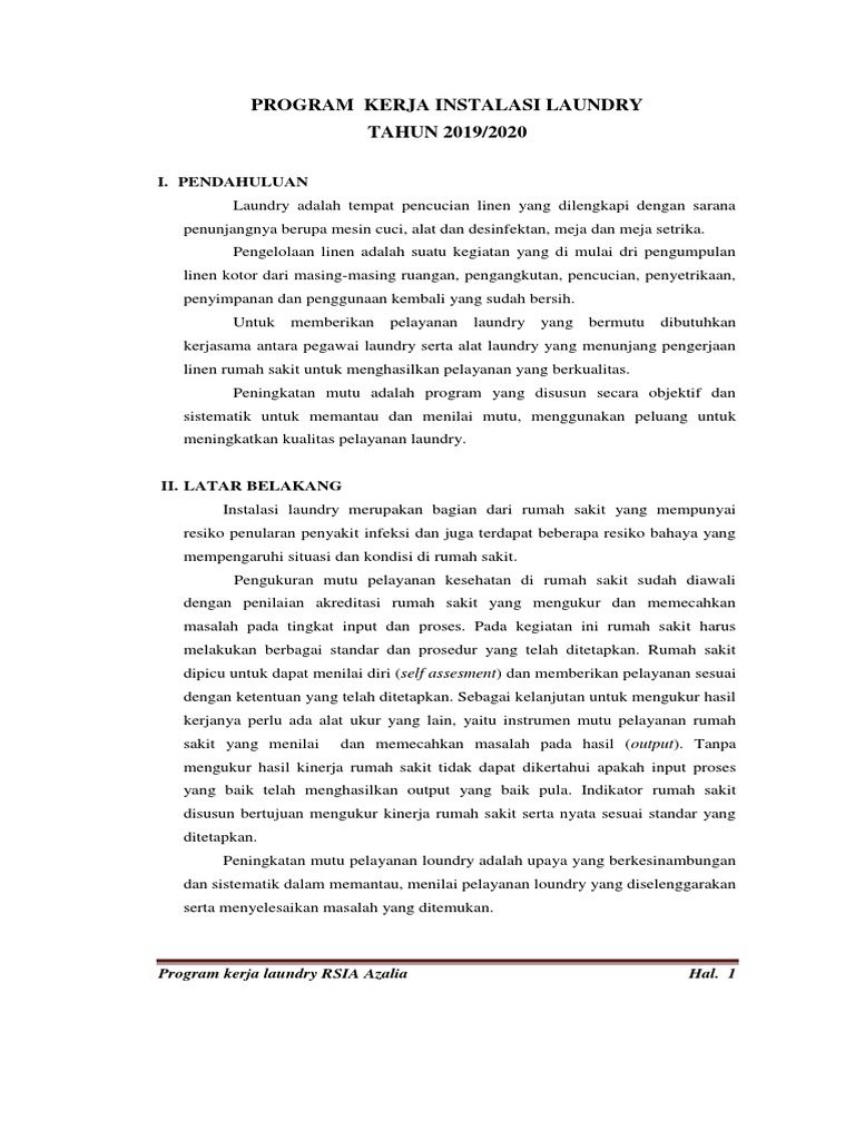 Program Kerja Instalasi Laundry | PDF | Pengelolaan Keuangan & Uang