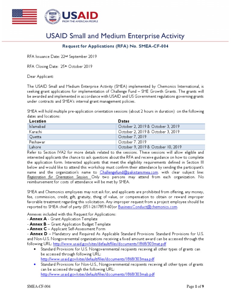 Request For Applications SME Growth (RFA) SMEA-CF-004 | PDF | United ...