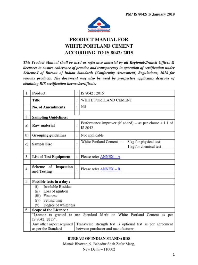 IS-8042-Product-Manual-WHITE CEMENT | PDF | Calibration | Cement