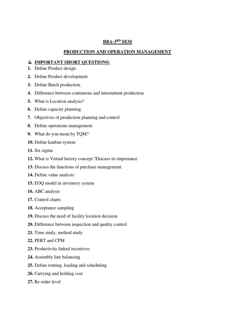 Pom Questions | PDF | Operations Management | Inventory