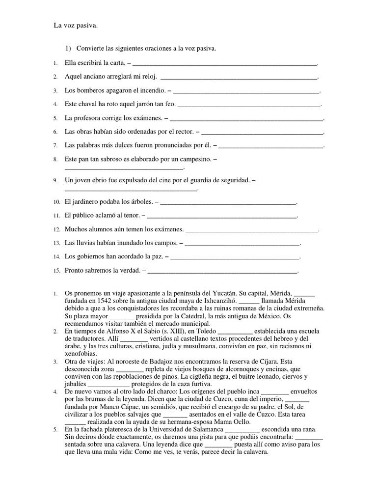 Ejercicios Pasiva Clase Español | PDF