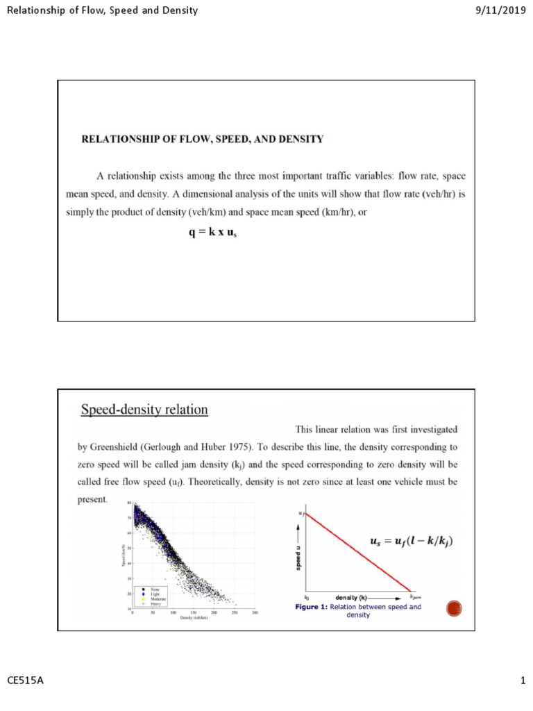 Traffic Flow Fundamentals Relationship of Flow Speed and Density | PDF