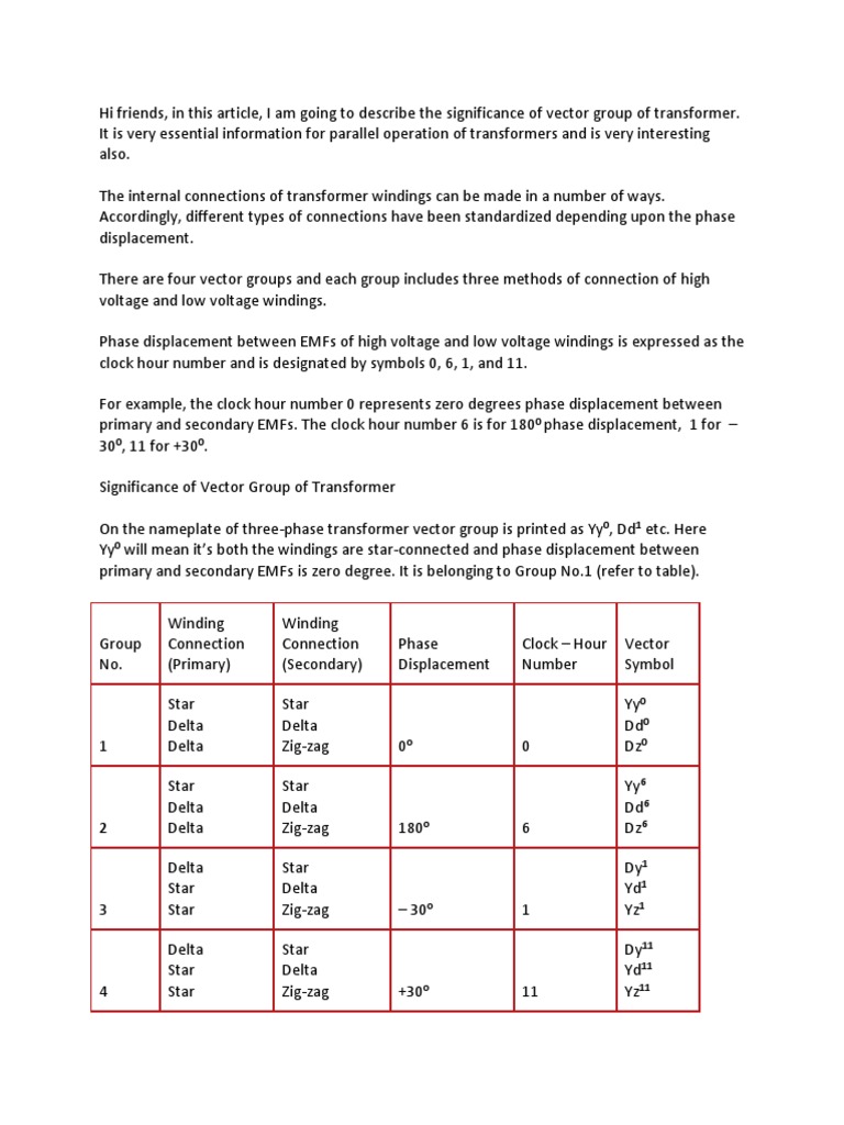 Tranformer Vector Group | PDF | Transformer | Power (Physics)