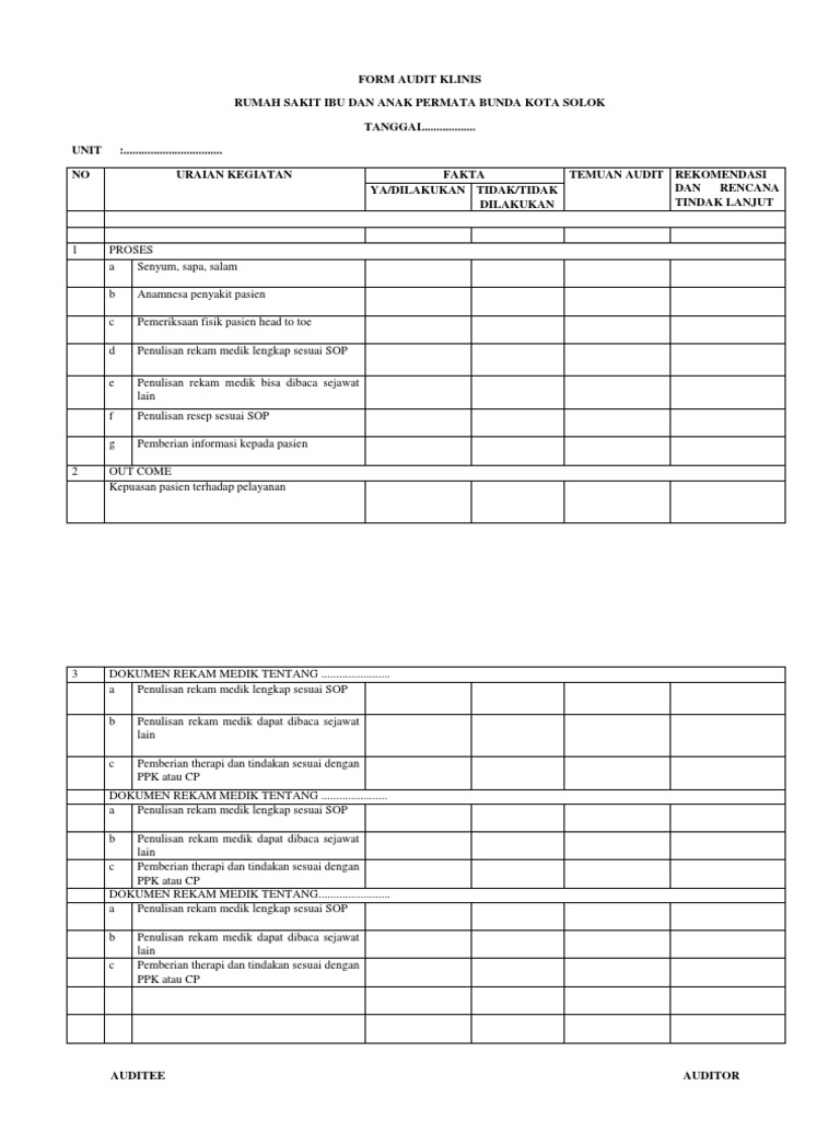 Form Audit Klinis Rsia PB | PDF