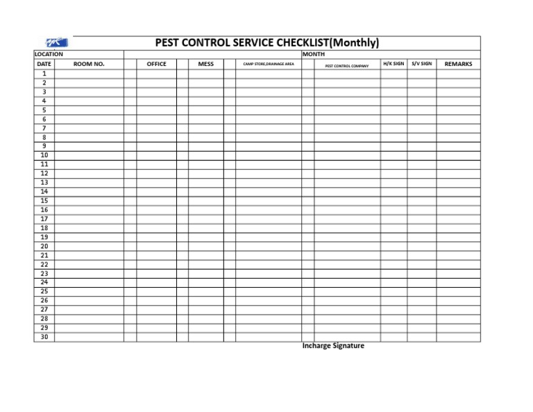 Pest Control Service Checklist | PDF
