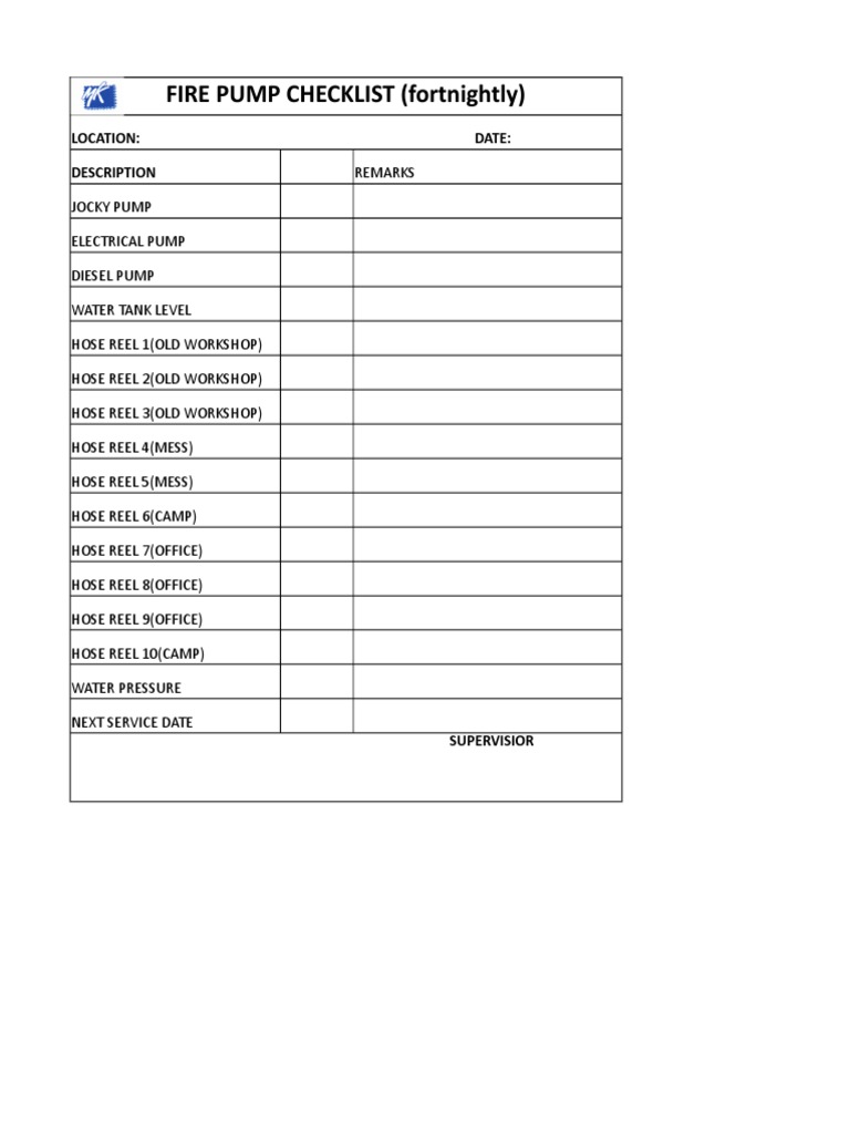 Fire Pump Checklist | PDF