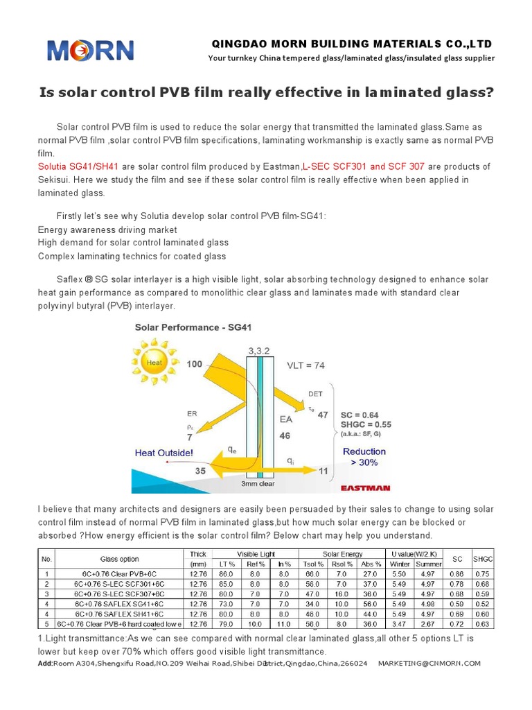 Is Solar Control PVB Film Really Effective in Laminated Glass | PDF ...
