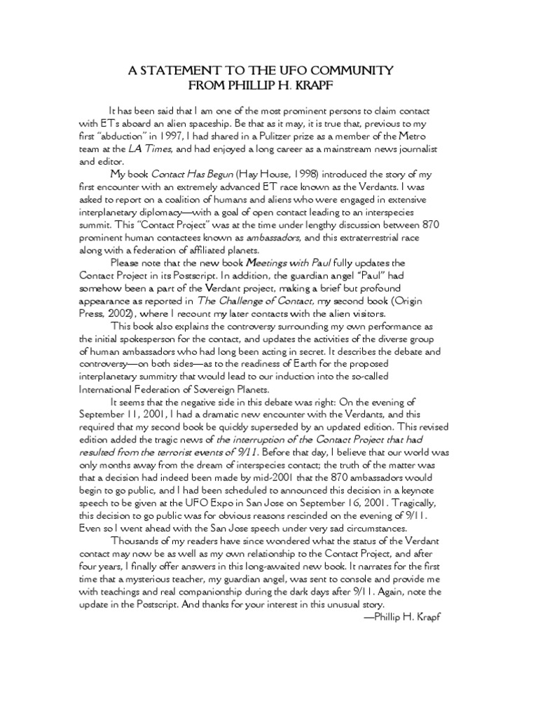 MWP-StatementForUFOcommunity Philipp Krapf | PDF | Extraterrestrial ...