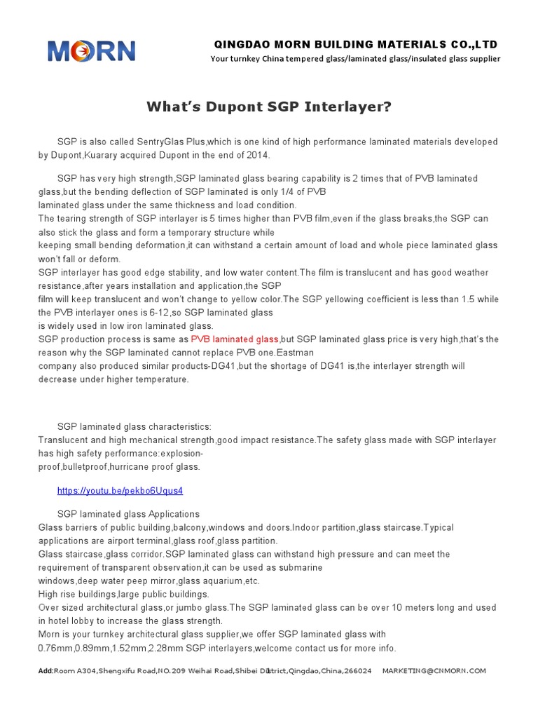 What's Dupont SGP Interlayer | PDF | Glasses | Economic Sectors