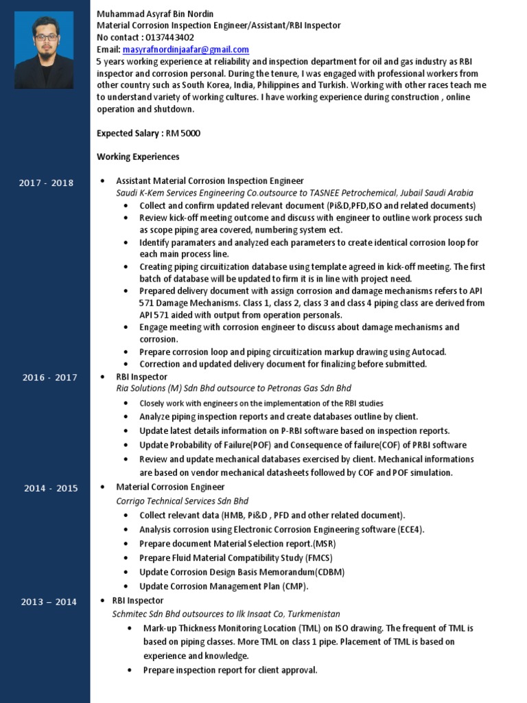 Material Corrosion Engineer Resume | PDF | Pipeline Transport ...