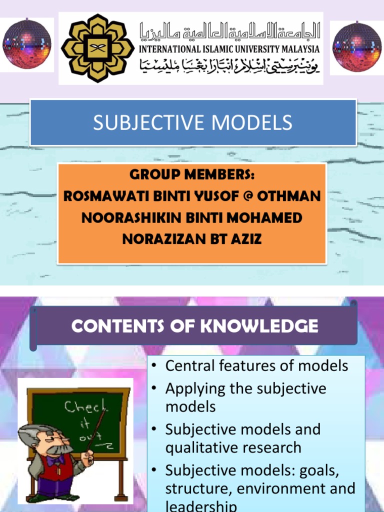 SUBJECTIVE MODELS (Zizang) | PDF | Goal | Leadership