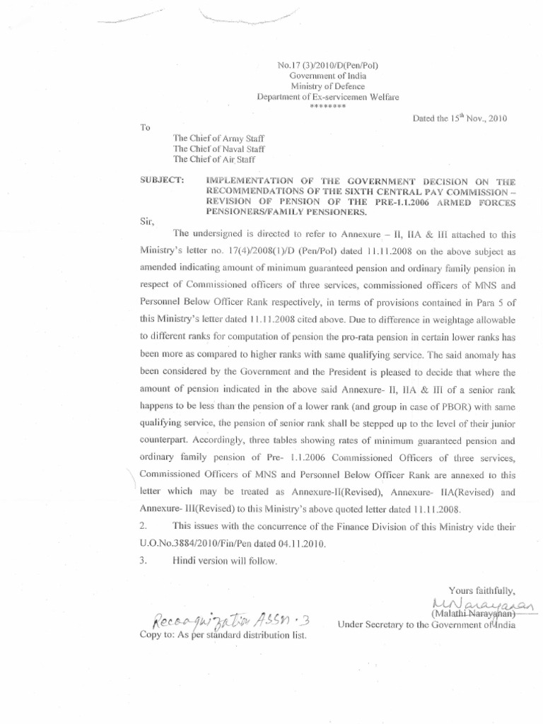 New Pay Commission Letter | PDF | Military | Retirement