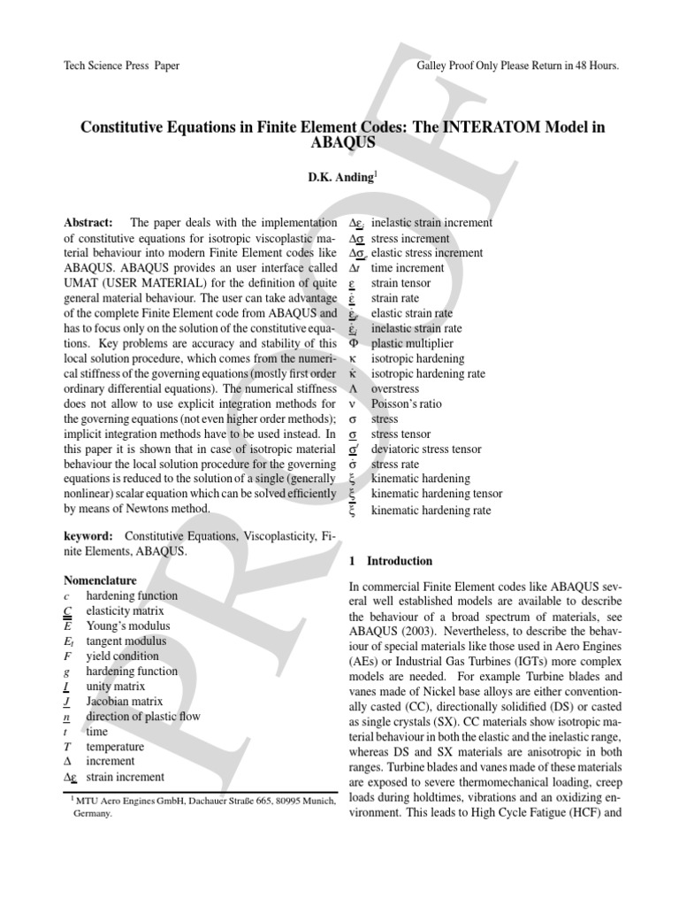 Constitutive Equations in Finite Element Codes The INTERATOM Model in ...